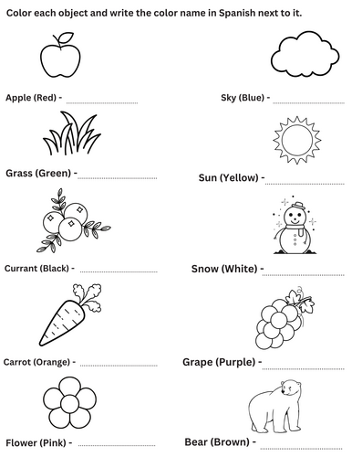 learn colors in spanish worksheet - los colores en español y en inglés ...