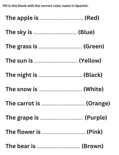 learn colors in spanish worksheet - los colores en español y en inglés ...