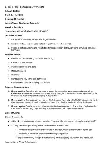 Igcse Biology Edexcel Sampling Populations Transects Teaching
