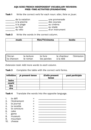 AQA GCSE French | Vocabulary, writing & translation revision | Free ...