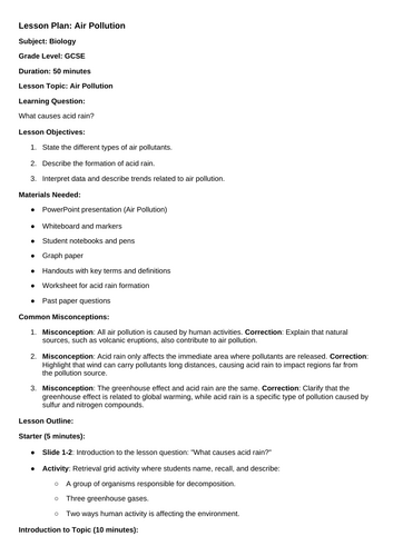 **iGCSE Biology Edexcel - AIR POLLUTION** | Teaching Resources