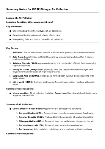 **iGCSE Biology Edexcel - AIR POLLUTION** | Teaching Resources