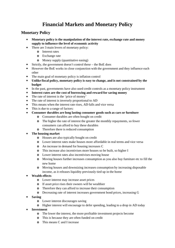 A Level AQA Economics Unit 12 Revision Notes | Teaching Resources