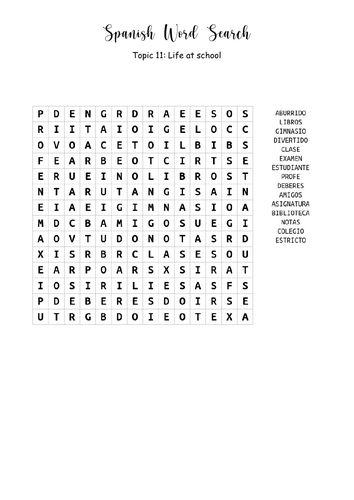 Spanish GCSE Word Search - Life at school | Teaching Resources