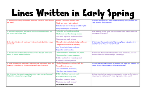 Lines Written in Early Spring | Teaching Resources