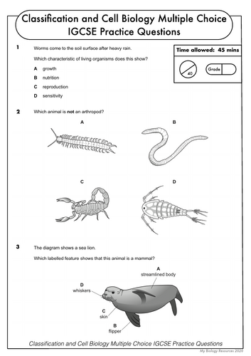CIE iGCSE Biology 0970 (9-1) Topic 1 Characteristics & Classification of Living Organisms ...