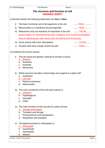 CIE iGCSE Biology 0970 (9-1) Topic 2 Organisation of organisms ...