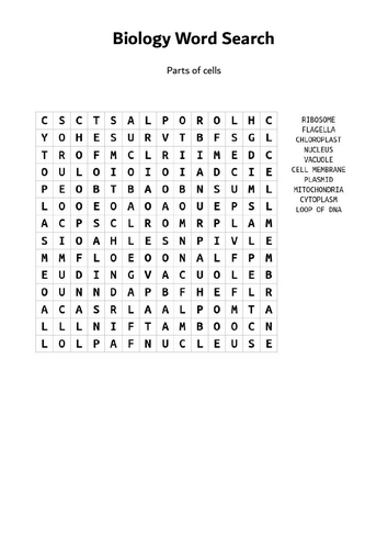 Biology Word Search - Parts of cells | Teaching Resources