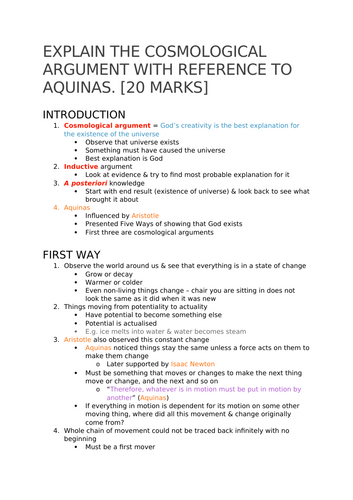 A-Level RS: Cosmological Argument 20 Mark Essay - Eduqas Philosophy ...