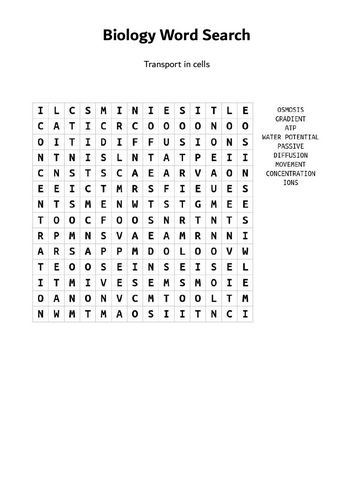Biology Word Search - transport in cells | Teaching Resources