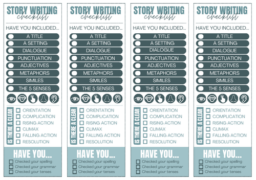 Shorty story writing checklist bookmark | Teaching Resources