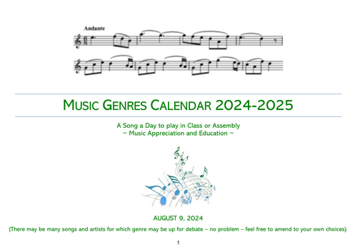MUSIC GENRES CALENDAR 2024-25 | Teaching Resources