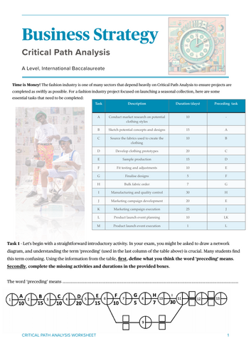Critical Path Analysis Worksheet | Teaching Resources