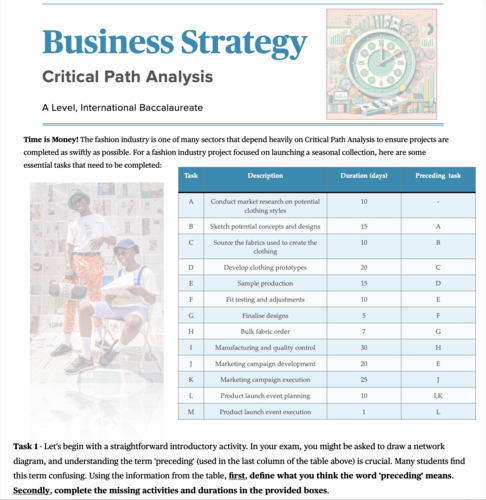 Critical Path Analysis Worksheet | Teaching Resources