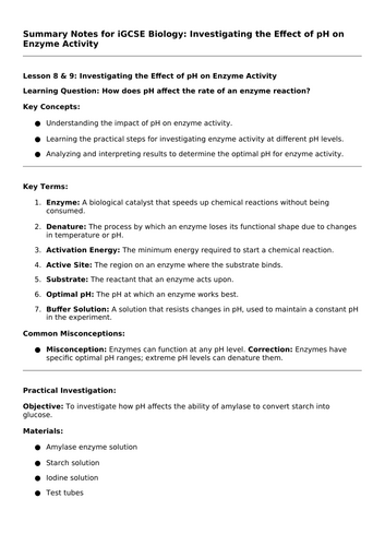 **iGCSE Biology Edexcel - INVESTIGATING EFFECT OF PH ON ENZYME ACTIVITY ... **iGCSE Biology Edexcel - INVESTIGATING EFFECT OF PH ON ENZYME ACTIVITY ...