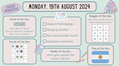 ASN Friendly/Calming Colours Daily Morning Starter Class Display Slides ...