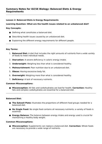 **iGCSE Biology Edexcel - BALANCED DIET & ENERGY REQUIREMENTS ...