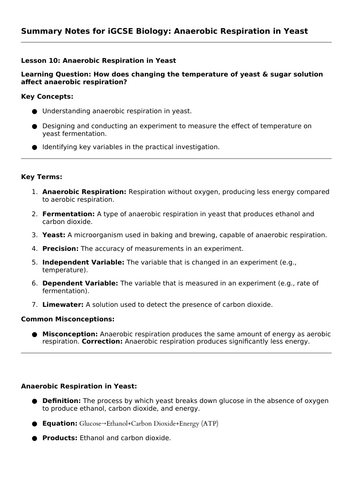 **iGCSE Biology Edexcel - ANAEROBIC RESPIRATION PRACTICAL YEAST ...