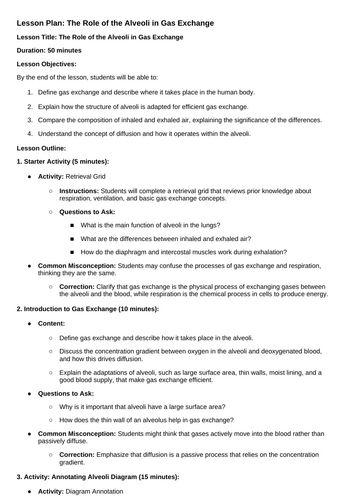 **iGCSE Biology Edexcel - ROLE OF THE ALVEOLI** | Teaching Resources