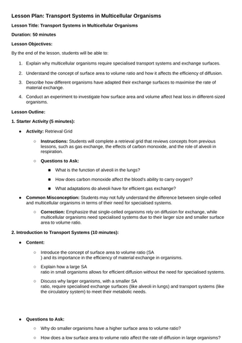 **iGCSE Biology Edexcel - TRANSPORT SYSTEMS** | Teaching Resources
