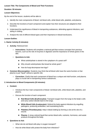 **iGCSE Biology Edexcel - THE BLOOD** | Teaching Resources