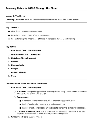 **iGCSE Biology Edexcel - THE BLOOD** | Teaching Resources