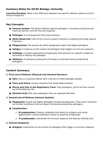 **iGCSE Biology Edexcel - IMMUNITY** | Teaching Resources