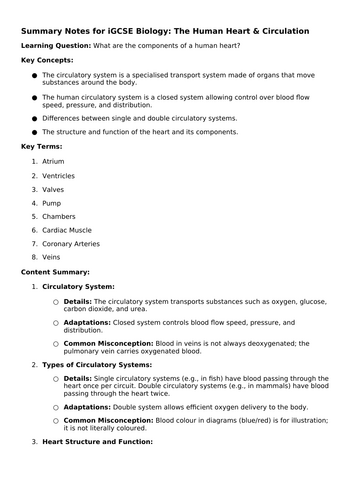 **iGCSE Biology Edexcel - THE HUMAN HEART & CIRCULATION** | Teaching ...
