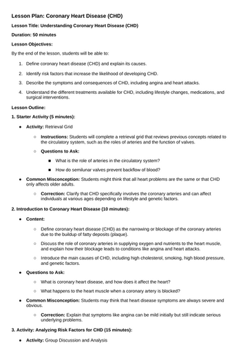 **iGCSE Biology Edexcel - CORONARY HEART DISEASE** | Teaching Resources