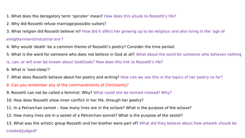 UPDATED Christina Rossetti poetry scheme of work - A level English ...