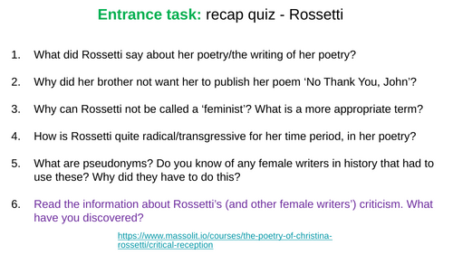 UPDATED Christina Rossetti poetry scheme of work - A level English ...