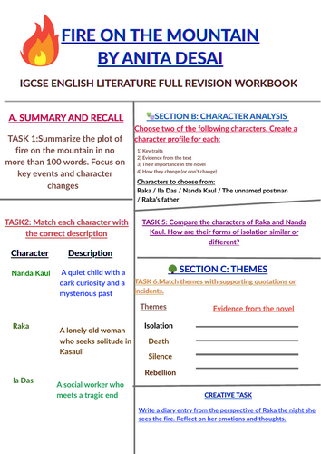 FIRE ON THE MOUNTAIN BY ANITA DESAI - FULL IGCSE REVISION WORKSHEETS ...