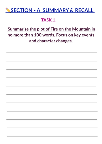 FIRE ON THE MOUNTAIN BY ANITA DESAI - FULL IGCSE REVISION WORKSHEETS ...