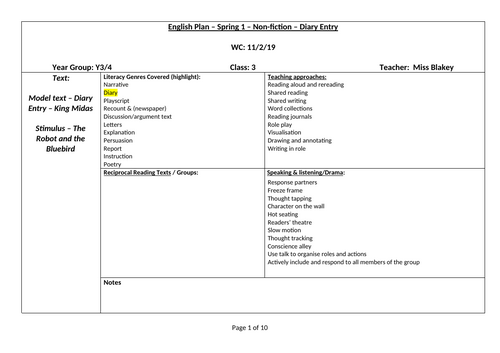 'The Robot and the Bluebird' - English (Narrative and Diary Entry ...