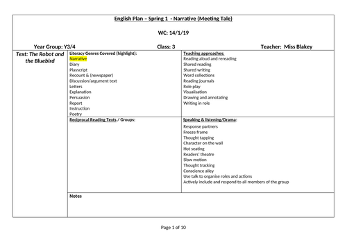 'The Robot and the Bluebird' - English (Narrative and Diary Entry ...
