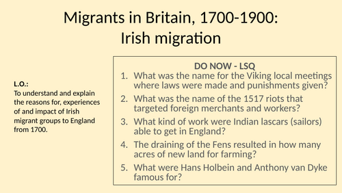 Edexcel / Pearson GCSE History Paper 1 Migrants in Britain 1700-1900 ...