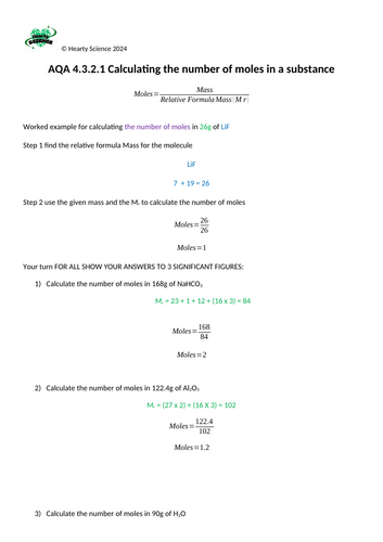 Calculation Moles (GCSE) | Teaching Resources