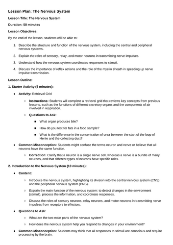Igcse Biology Edexcel The Nervous System Teaching Resources