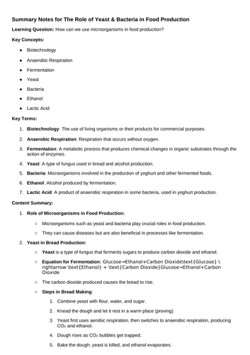 **iGCSE Biology Edexcel - THE ROLE OF YEAST & BACTERIA IN FOOD ...