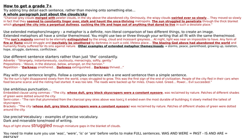 AQA Descriptive writing. Aiming for grade 7+. Includes targets/tips, 6 ...