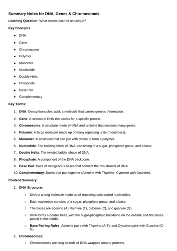 **iGCSE Biology Edexcel - DNA, GENES & CHROMOSOMES** | Teaching Resources