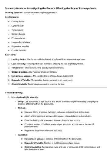 **iGCSE Biology Edexcel - INVESTIGATING THE FACTORS AFFECTING RATE OF ...