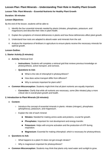 **iGCSE Biology Edexcel - PLANT MINERALS** | Teaching Resources