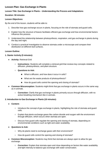 **iGCSE Biology Edexcel - GAS EXCHANGE IN PLANTS** | Teaching Resources