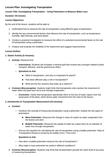 **iGCSE Biology Edexcel - INVESTIGATION TRANSPIRATION** | Teaching ... **iGCSE Biology Edexcel - INVESTIGATION TRANSPIRATION** | Teaching ...