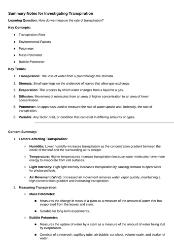 **iGCSE Biology Edexcel - INVESTIGATION TRANSPIRATION** | Teaching ... **iGCSE Biology Edexcel - INVESTIGATION TRANSPIRATION** | Teaching ...