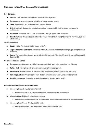 **iGCSE Biology Edexcel - DNA, GENES & CHROMOSOMES** | Teaching Resources