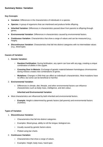 Igcse Biology Edexcel Variation Teaching Resources