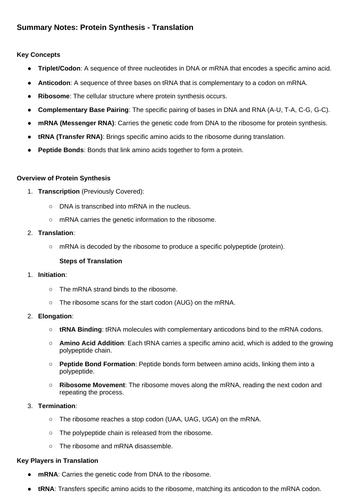 Igcse Biology Edexcel Protein Synthesis Translation Teaching