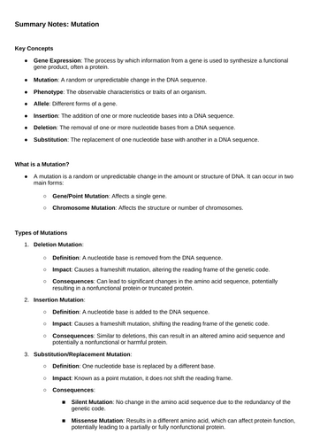 Igcse Biology Edexcel Mutations Teaching Resources